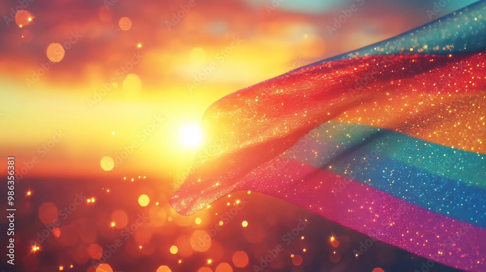 rainbow flag with sparkles, inclusive culture, respect and equity and ...