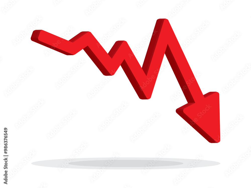 Red 3d arrow going down stock icon on white background. Bankruptcy ...