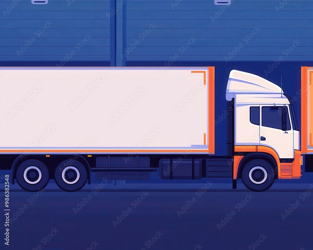 Food storage warehouse with refrigerated trucks loading frozen products ...