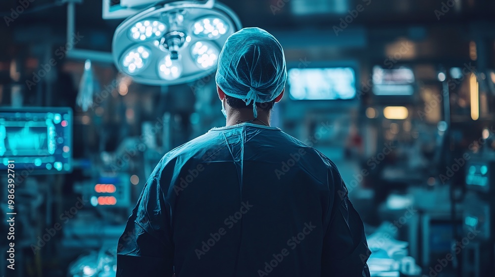 surgeon doing surgery in a hospital operating room back view showing ...