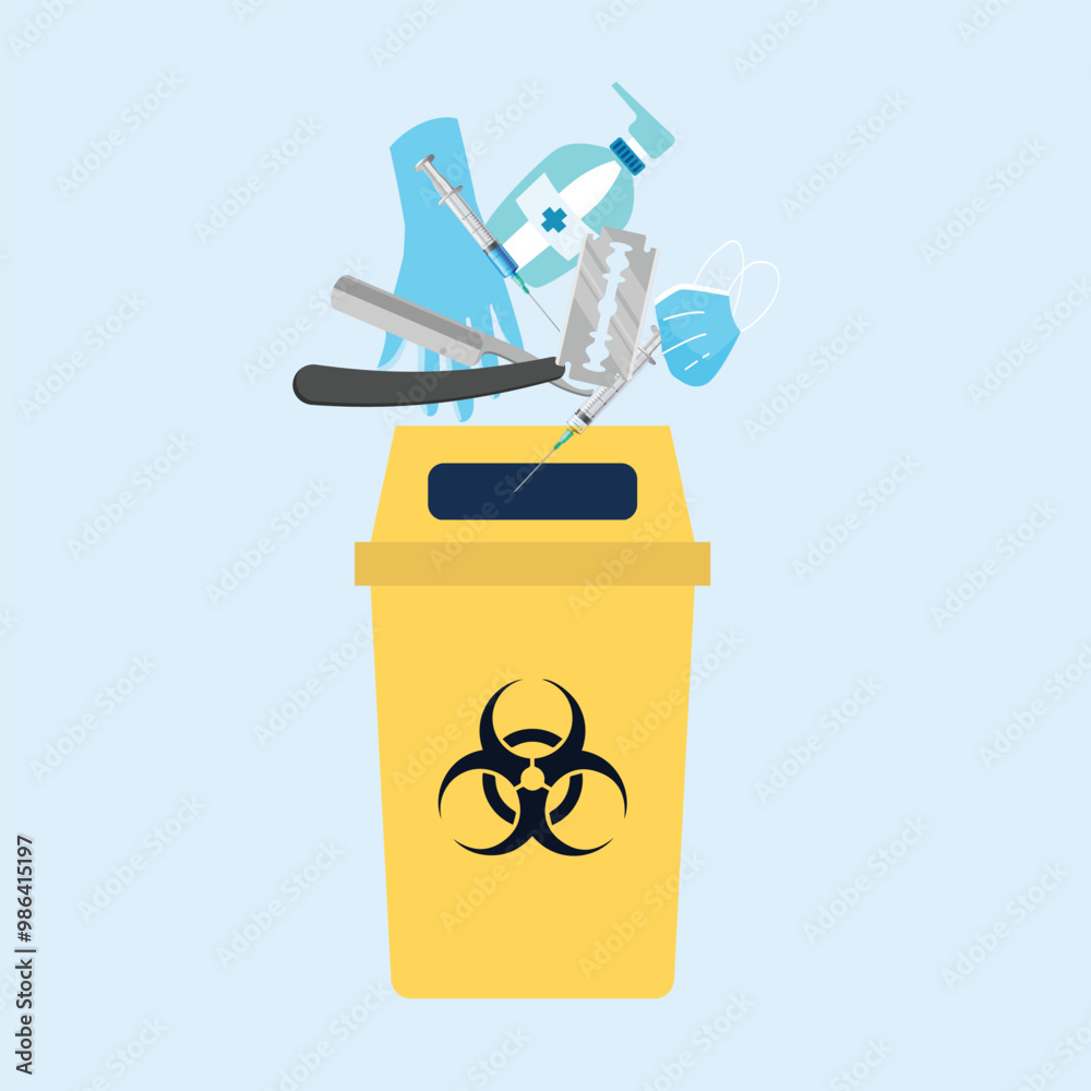 Clinical waste and Sharps disposal in dustbin, dangerous medical ...