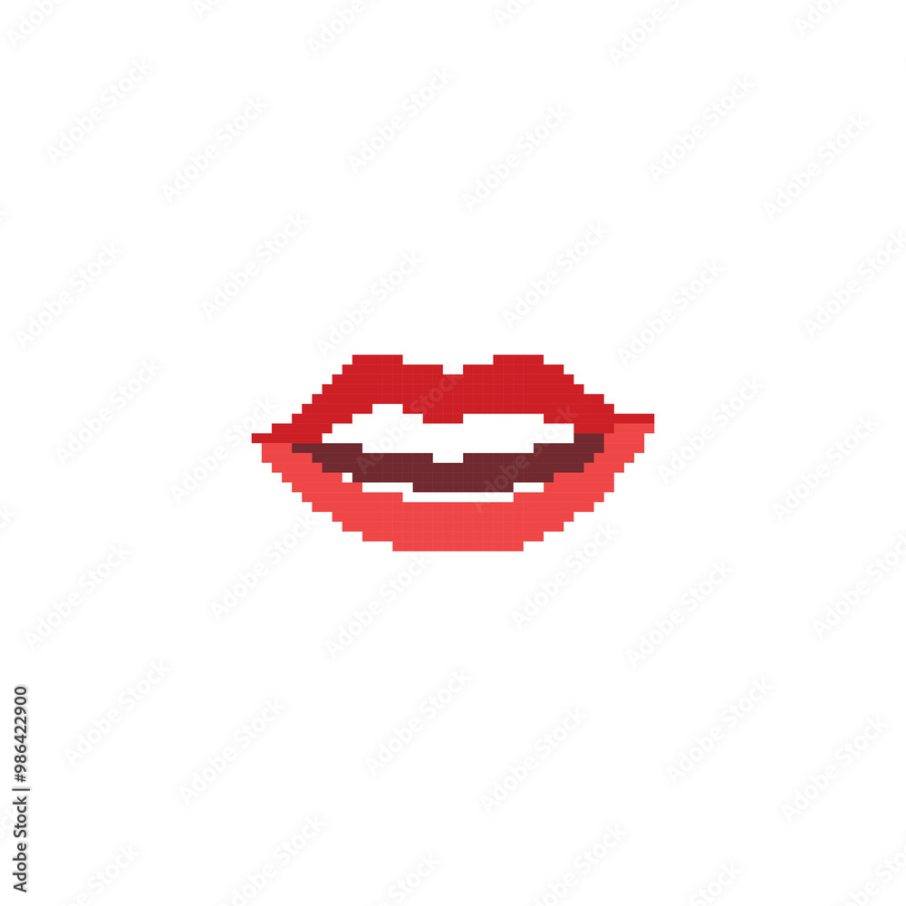 Pixelated red lips illustration. Simple pixel art red lips with open ...