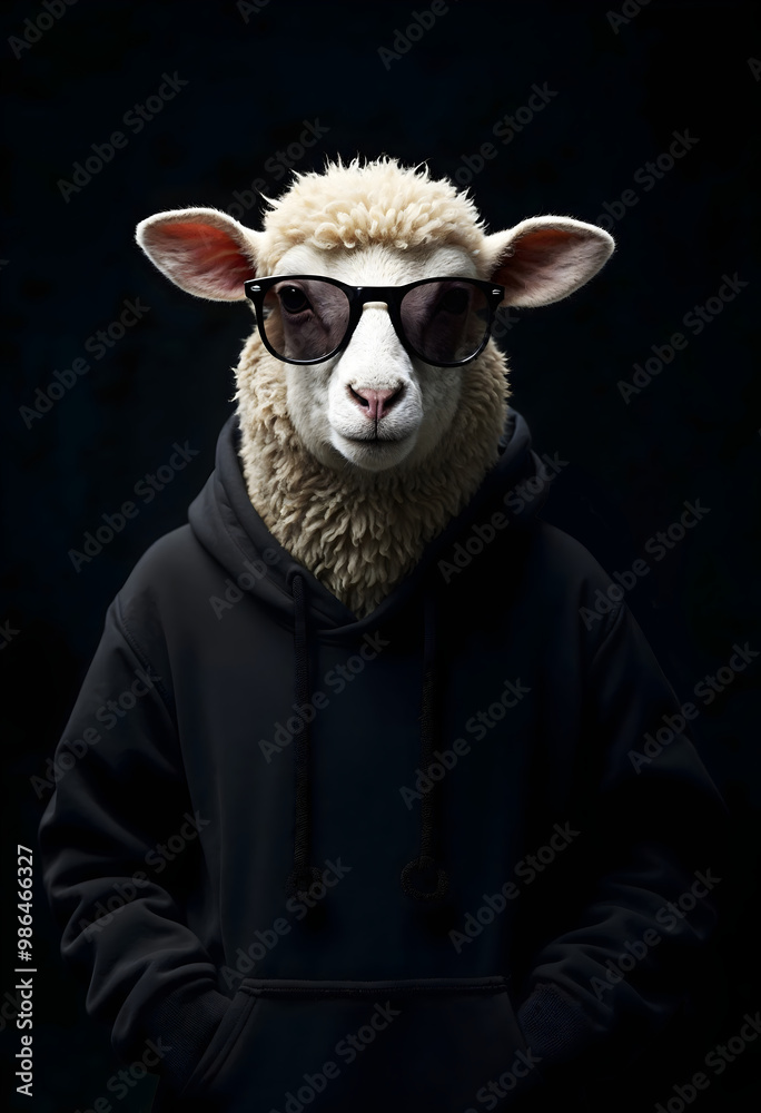 realistic portrait photo shoot of a stylish white sheep character ...