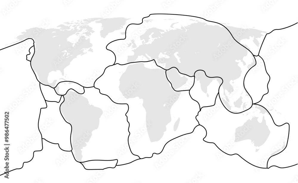 Tectonic plate earth map. Continental ocean pacific, volcano ...