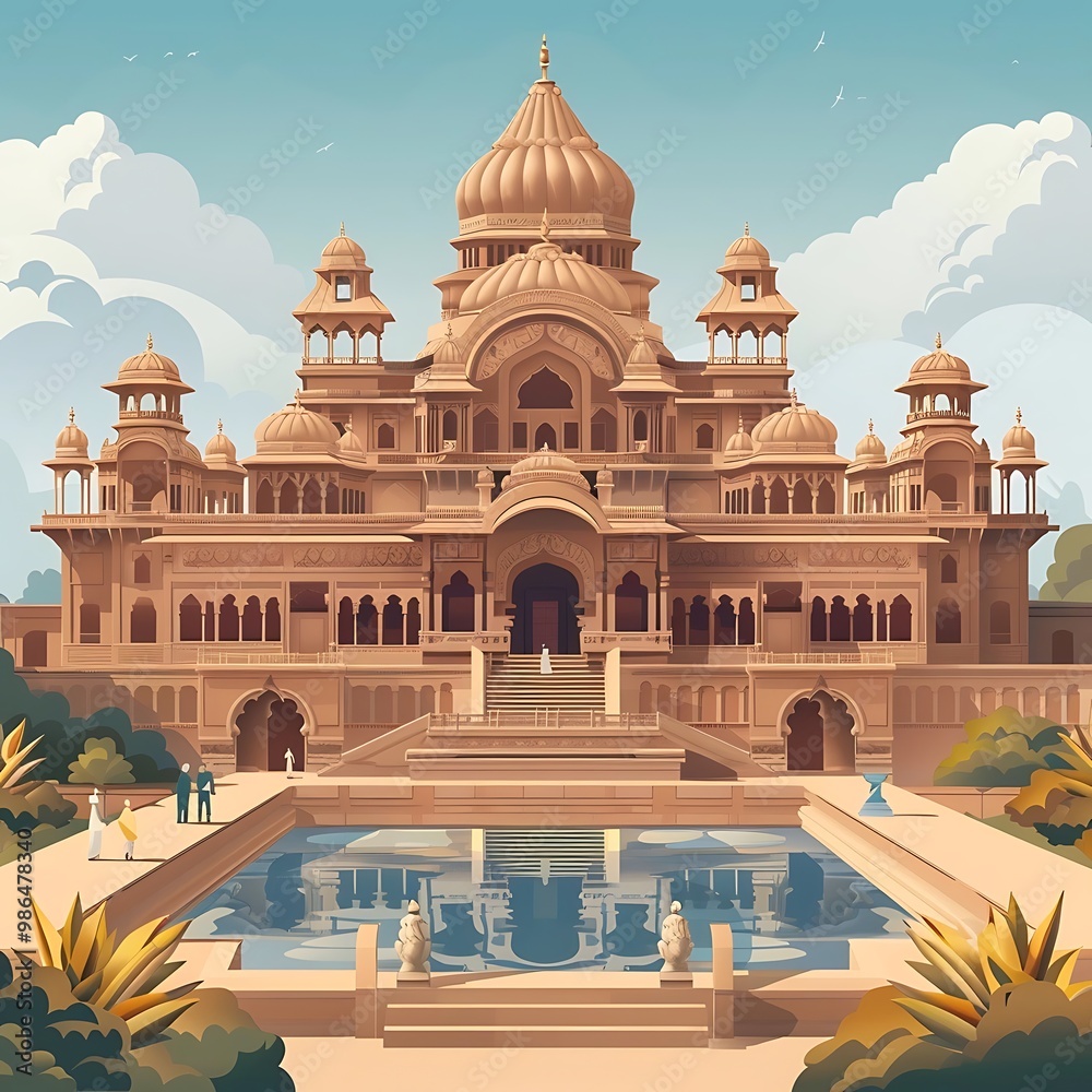 Ancient Indian Palace Architecture Stock Illustration | Adobe Stock