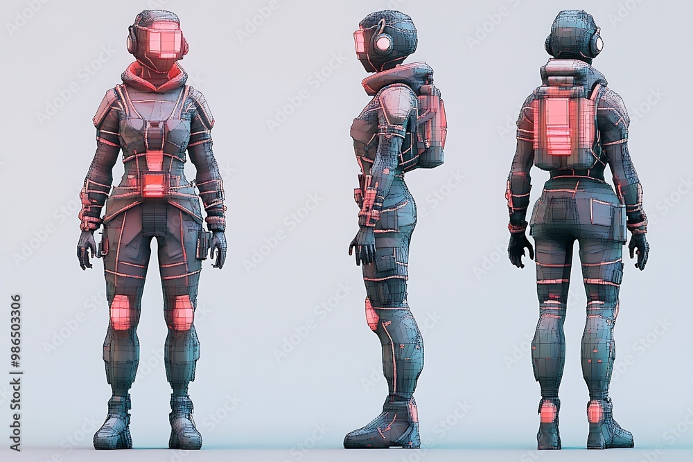 Sci Fi Female Character with Glowing Red Details and Futuristic Suit ...