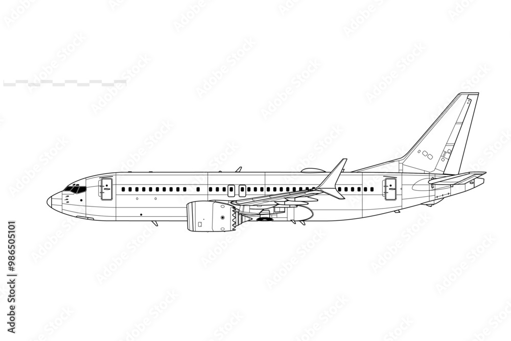 Stock-Vektorgrafik „Boeing 737 MAX 7. Vector drawing of narrow-body ...