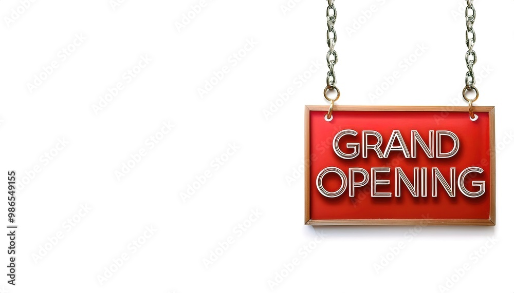 Grand opening words sign written on red rectangular banner. Conceptual ...