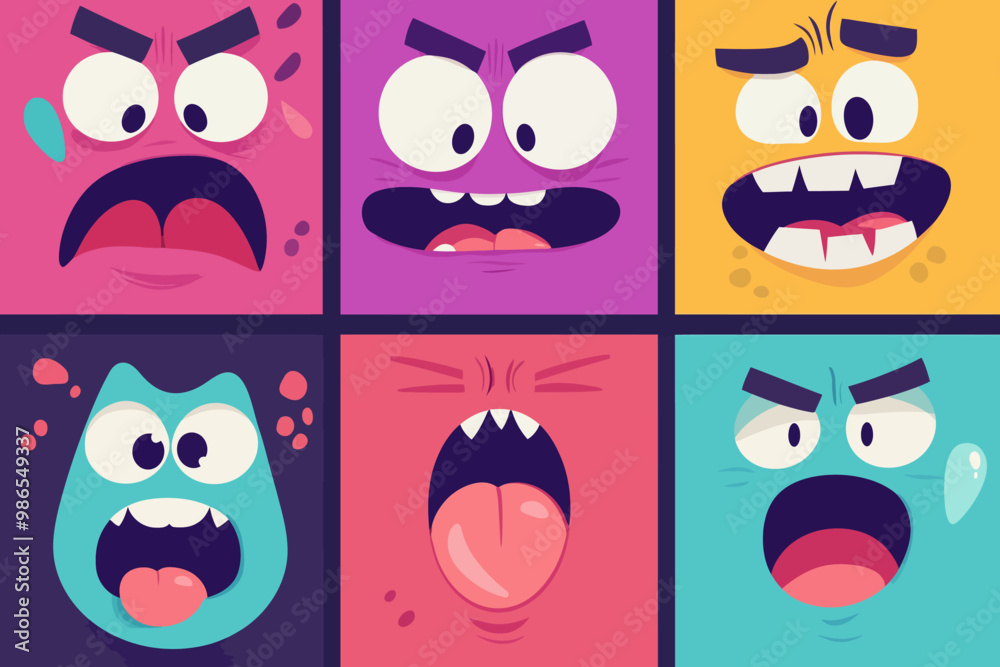 Cartoon Emoji Faces: A vibrant collection of six unique cartoon emoji ...