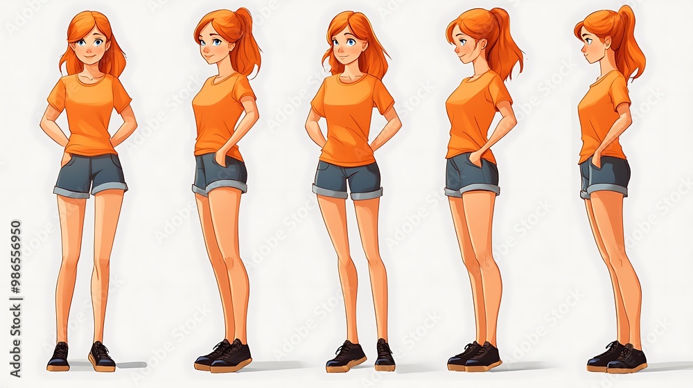 Ilustración de Stock Female character sprite sheet, anime style, front ...