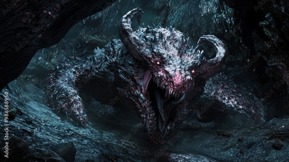 Sinister Fantasy Creature in Dark Cave - Detailed 3D Monster with ...