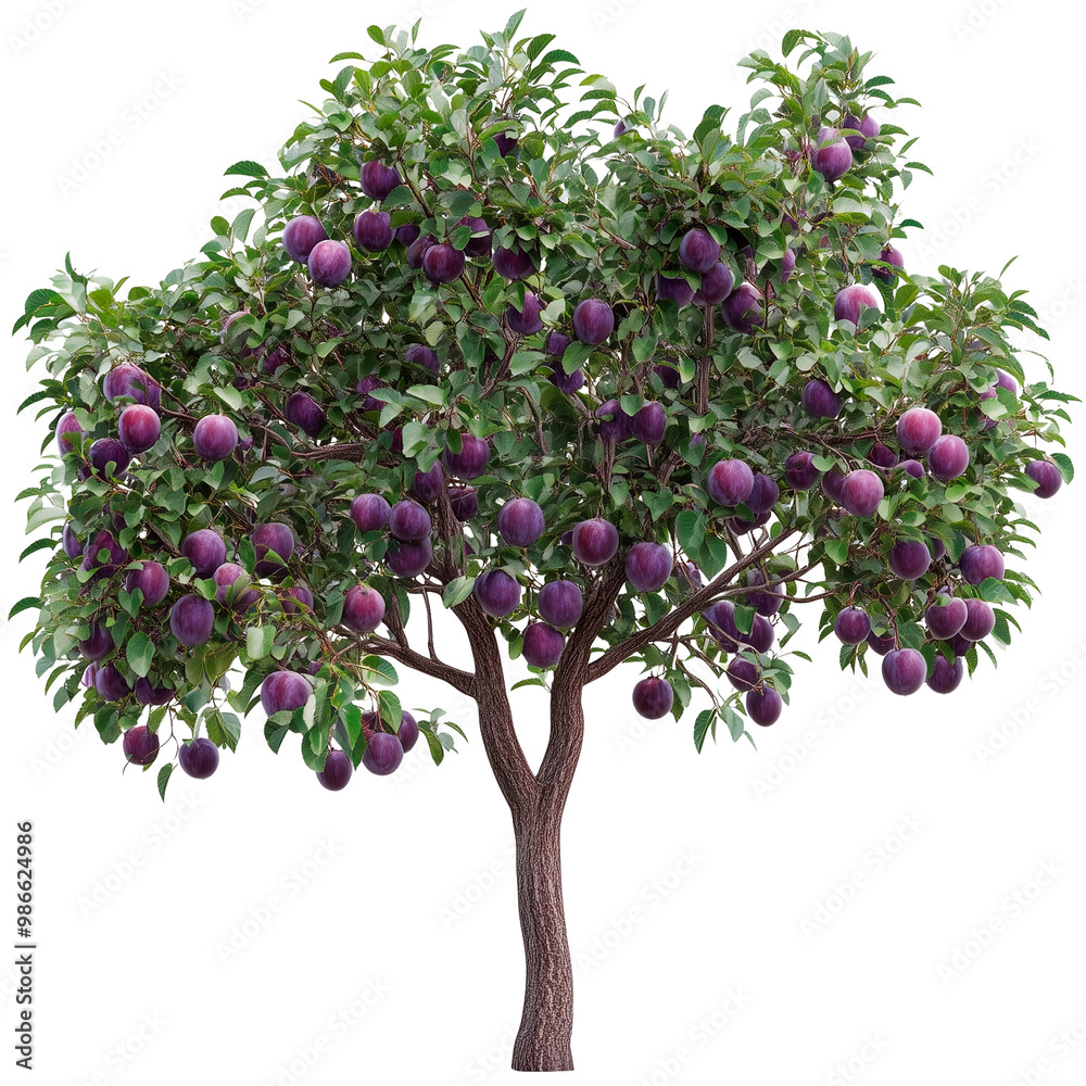 Plum Tree with Ripe Fruits Isolated on Transparent Background, Symbol ...