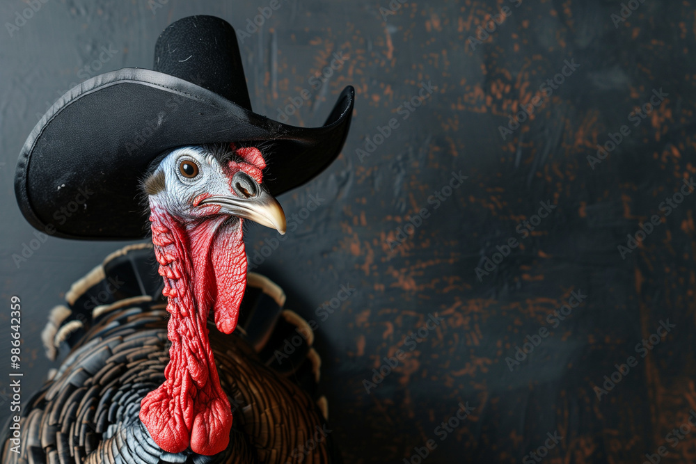 Turkey Dressed As an American Colonist Pilgrim in a 16th Century Hat ...