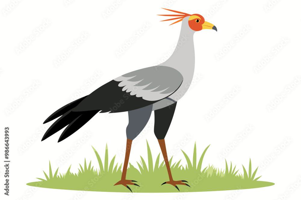 Detailed vector artwork of a Secretary Bird walking through the ...