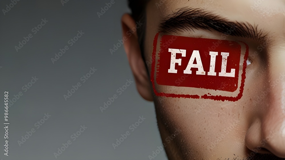 Face of a man with the label failed in the eye Stock Illustration ...