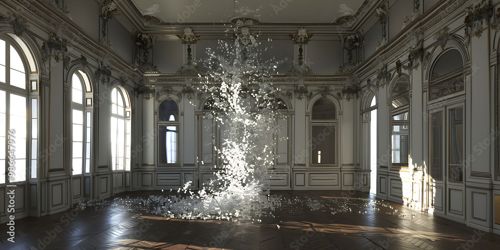 Augmented reality visuals overlaying empty room creating a floating ...