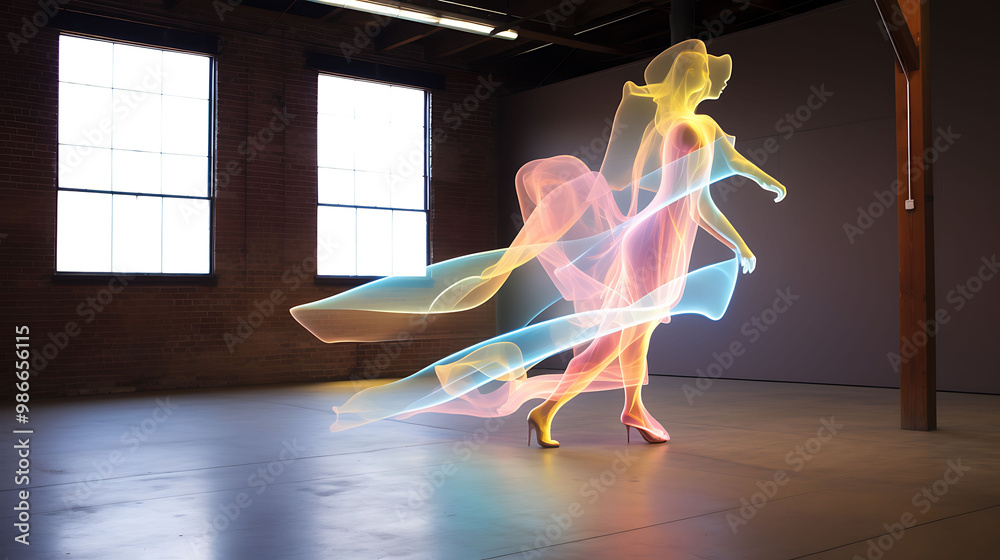 Modern modern art AR installation where digital layers of color shape ...