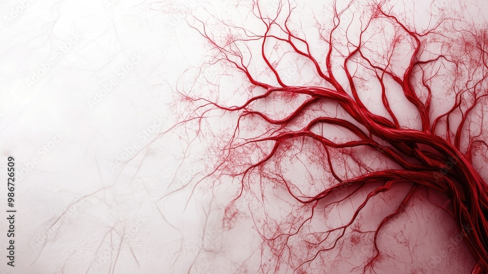 Artistic rendering of red arteries branching out over white background ...
