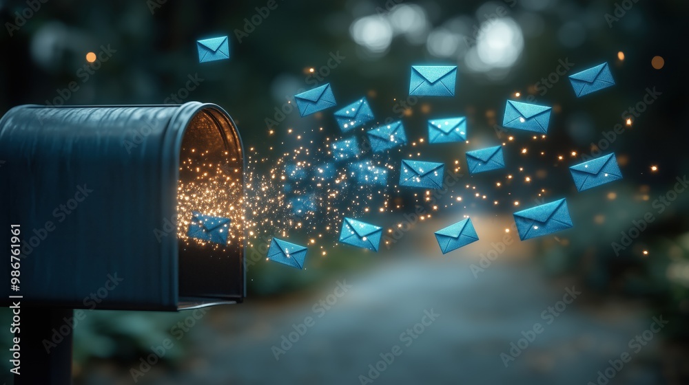 Envelopes Flying Out of a Magical Mailbox With Sparkles and Bokeh ...