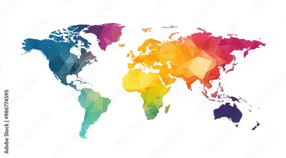 Vibrant and minimalistic world map illustration featuring continents in ...