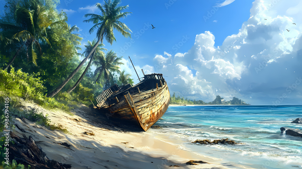 Abandoned shipwreck on remote island shore , shipwreck, abandoned ...
