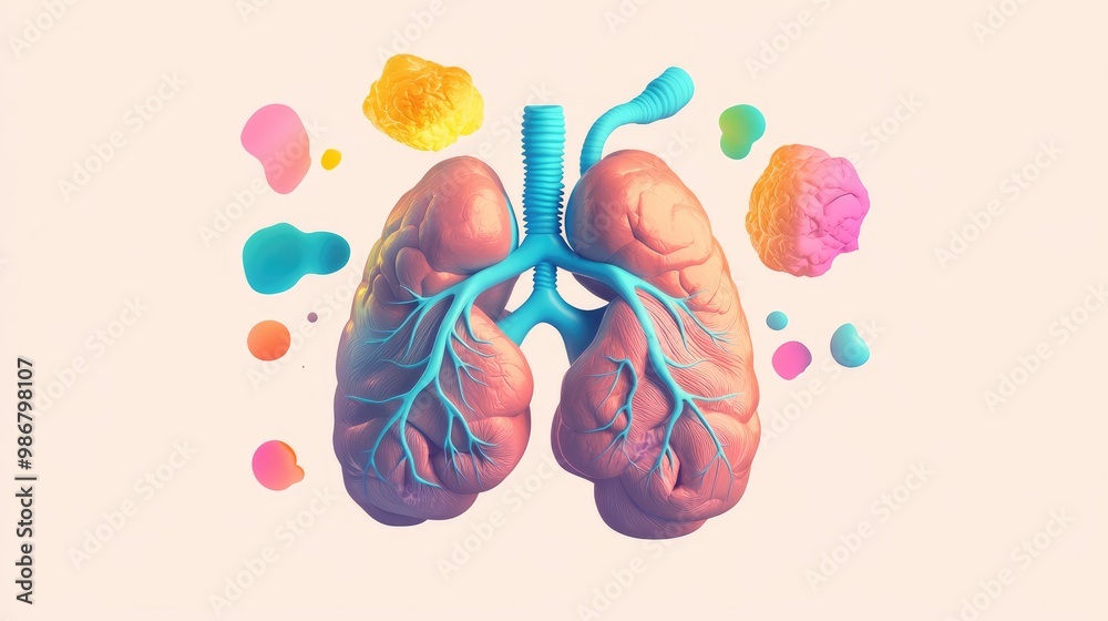 Lungs flat design, side view, healthcare theme, water color, Triadic ...