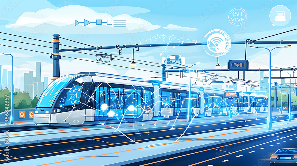 Vector illustration of Ai-powered realtime transit monitoring public ...