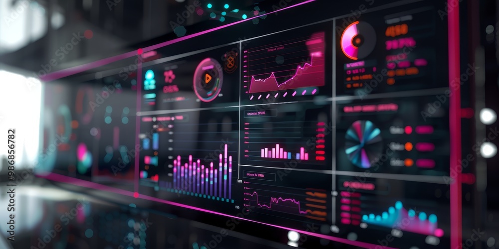 High-resolution digital dashboard featuring diverse data visualizations ...