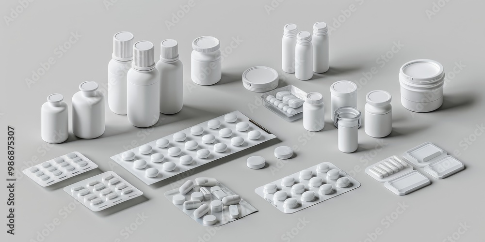 Detailed images of pharmaceutical packaging such as dropper bottles ...