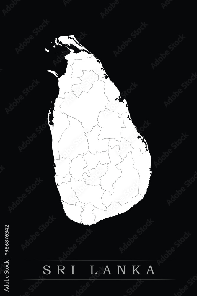 White political maps of Sri Lanka isolated on black background. Stock ...