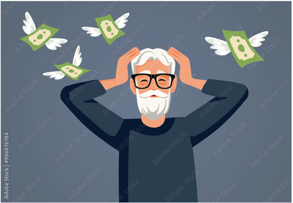 Elderly Man Having Money Problems Vector Cartoon Illustration ...