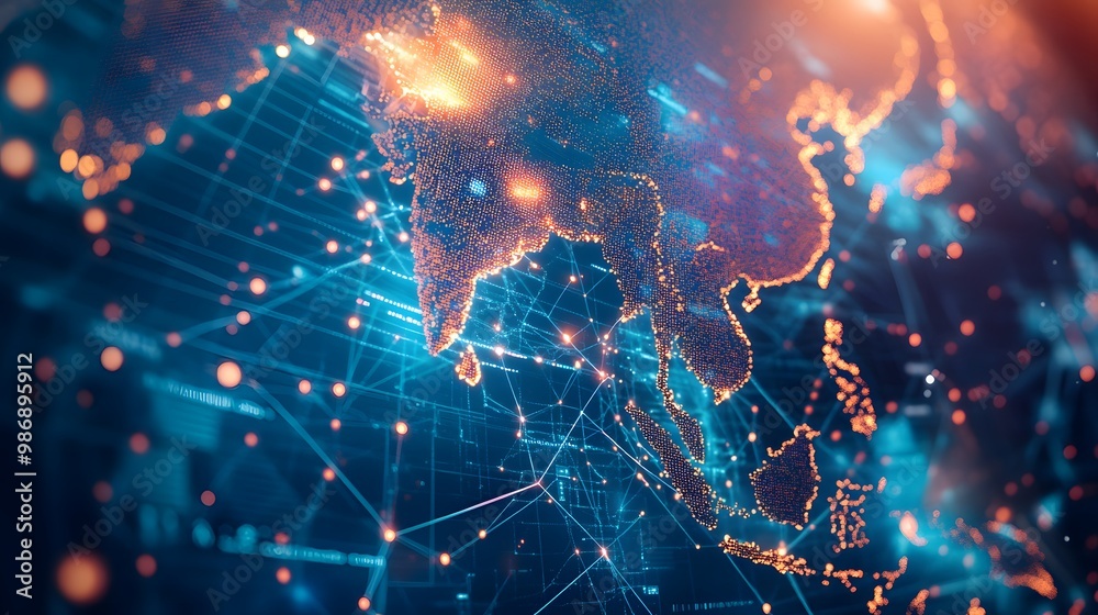 A detailed digital map of Asia showing political boundaries, countries ...