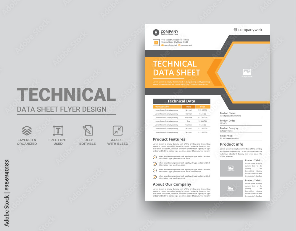 Technical Data Sheet Template Design Stock Vector | Adobe Stock