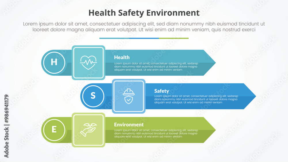 HSE infographic concept for slide presentation with rectangle arrow ...