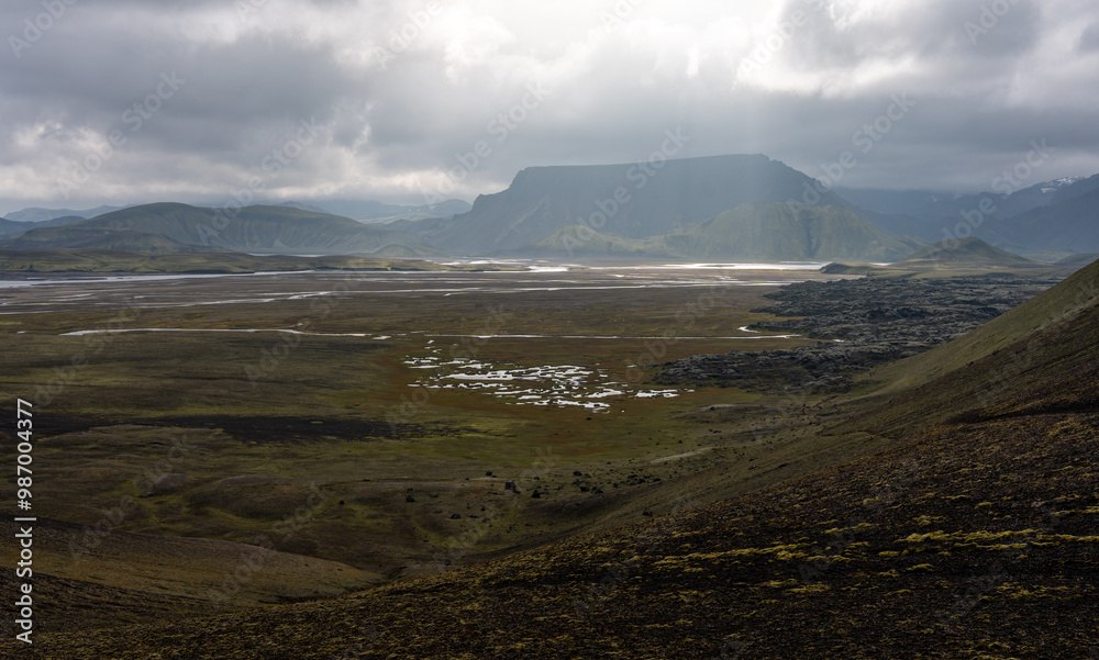 Plain and Swamp between Ljótipollur crater and Landmannalaugar with ...