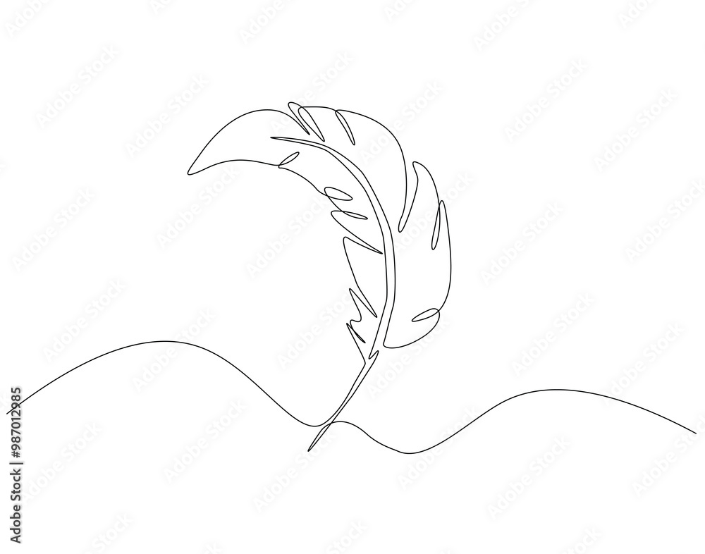 Continuous one line drawing of feather. One line drawing illustration ...