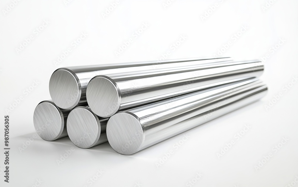 A stack of stainless steel rods on a white surface Stock Photo | Adobe ...