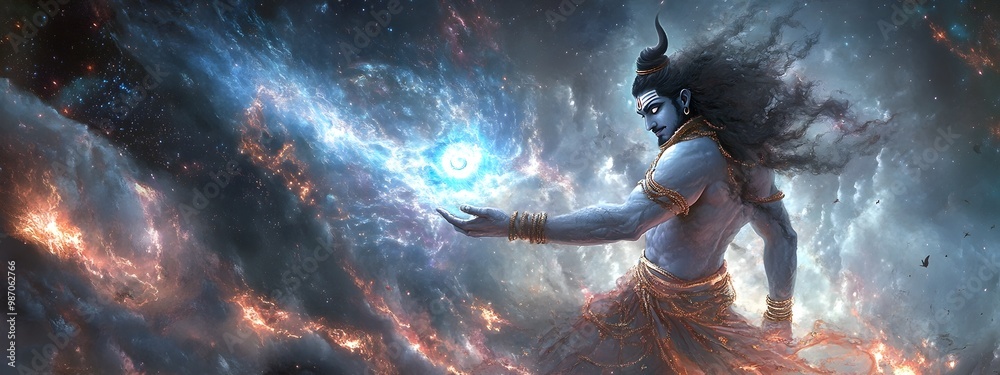 cosmic scene depicting the Hindu deity Lord Shiva annihilating evil ...