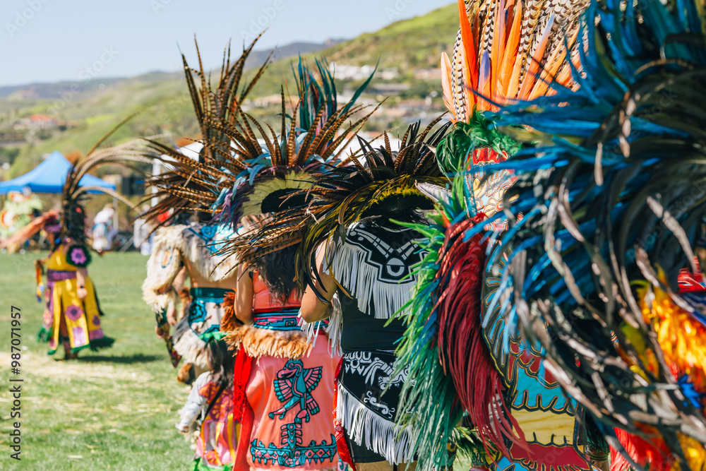 Powwow. Native Americans dressed in full regalia. Details of regalia ...