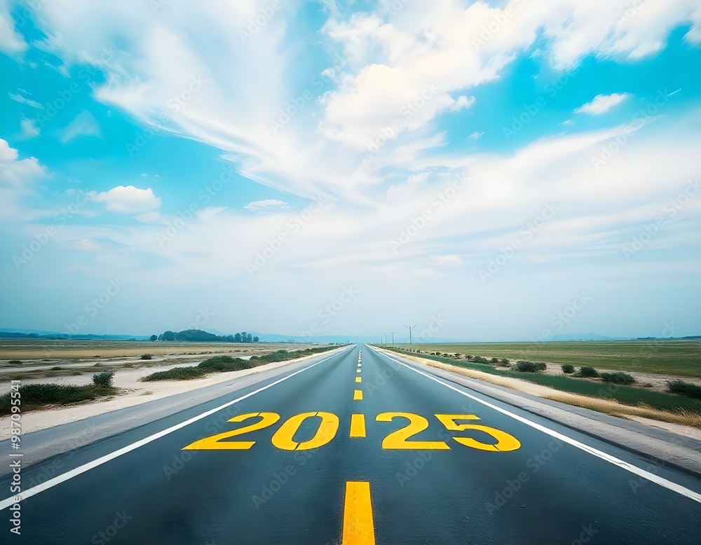 Road to 2025 with an empty road with written 2025 represent the future ...