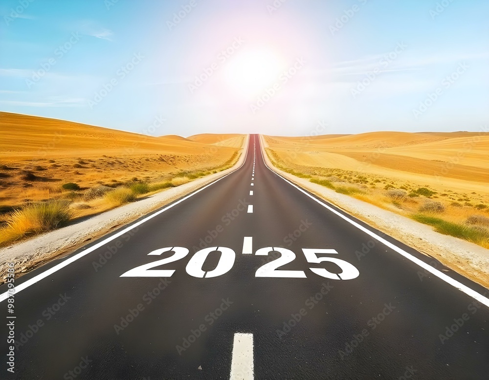 Road to 2025 with an empty road with written 2025 represent the future ...