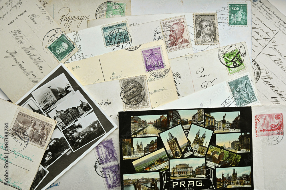 Historical collection of postcards with postage stamps, issued mostly ...