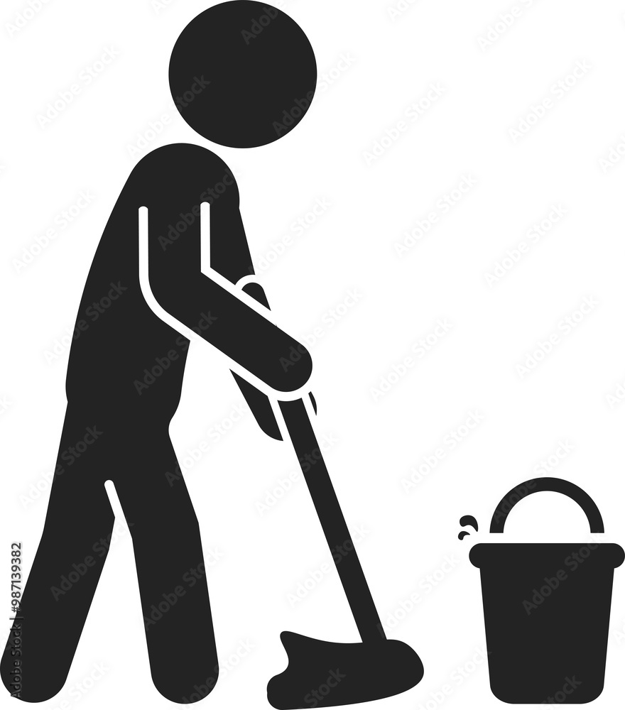 Isolated pictogram of stickman moping floor and man falling, template ...