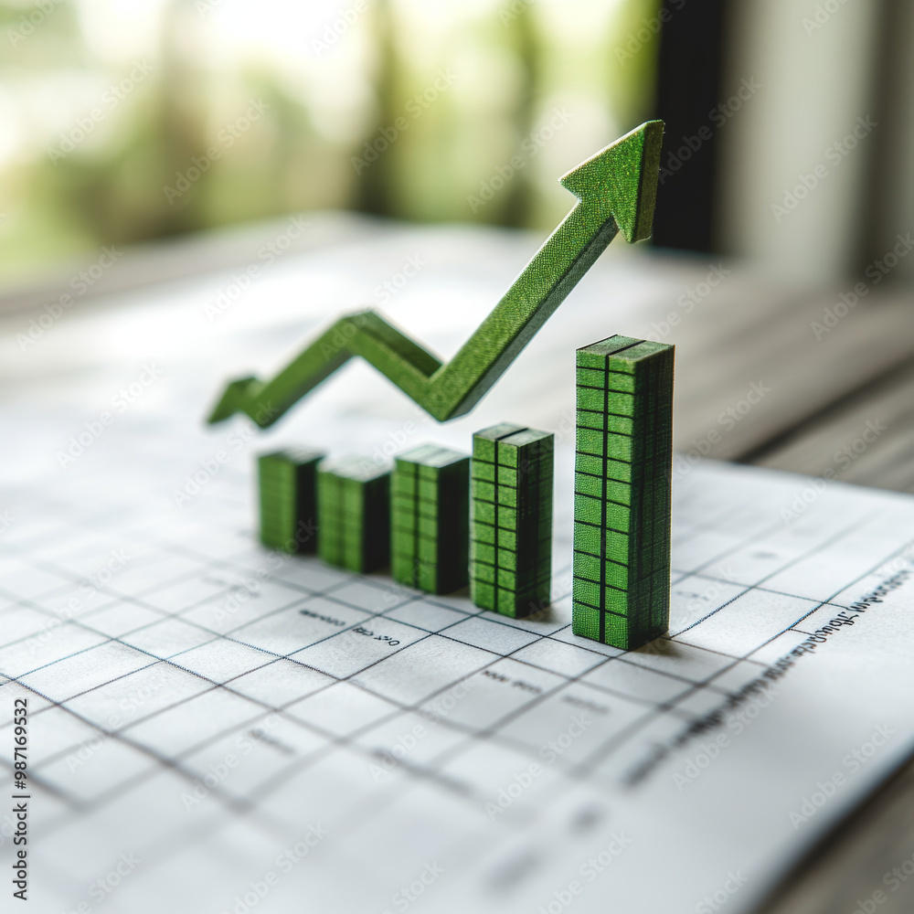 upward arrow symbolizes growth and success, intersecting bar graph that ...