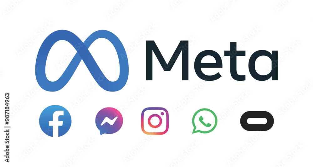 Meta platforms brand logos vector set. Meta company icons: Facebook ...