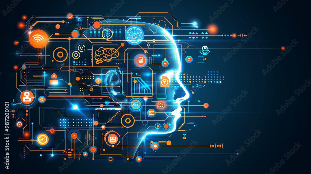 The concept of LLM, AI Large Language Model with icons concept. AI deep learning to use for work ...