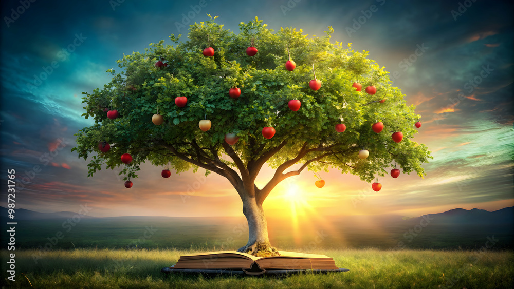 Mystical Tree of Knowledge with forbidden fruit, symbolizing temptation ...