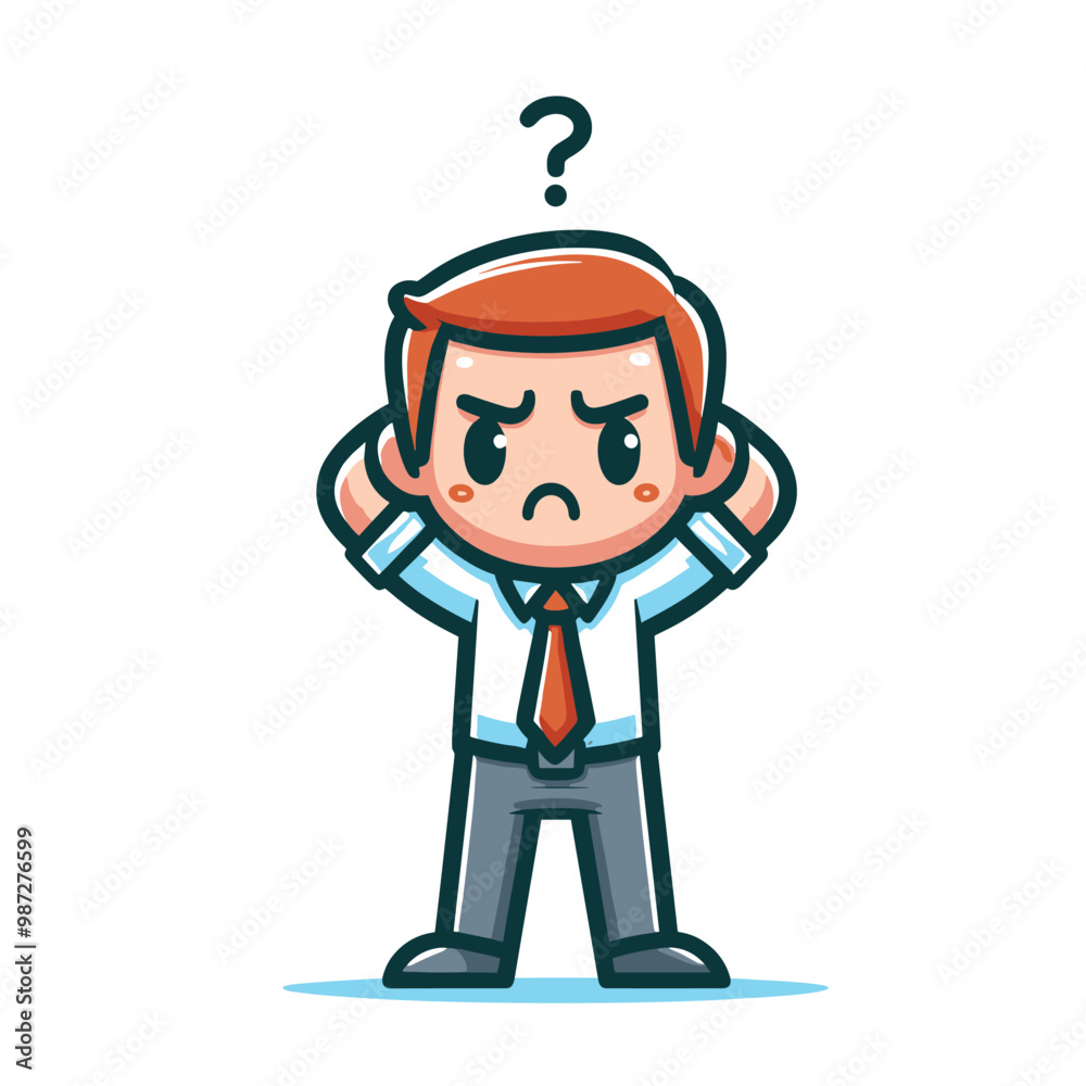 Confused cartoon businessman with question mark overhead cute vector ...