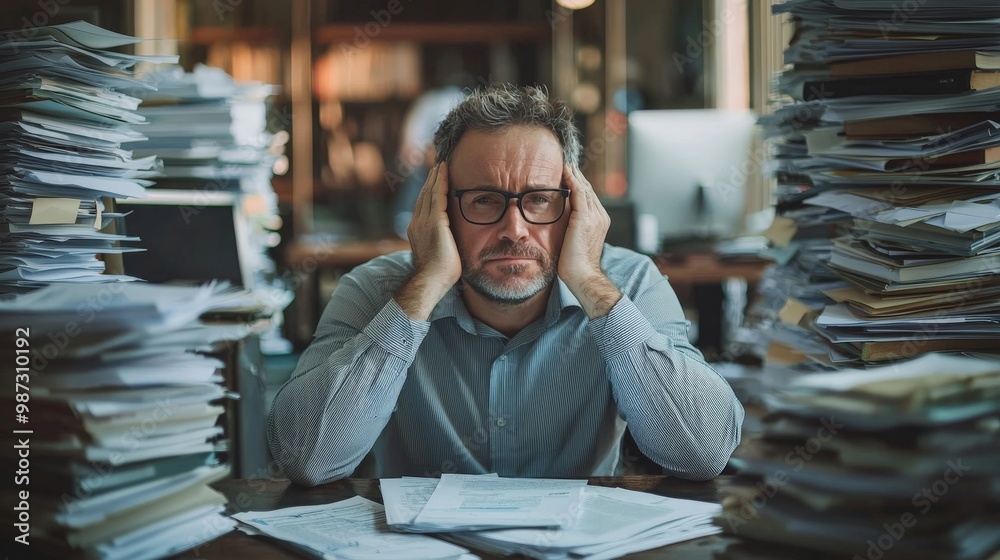 A leader overwhelmed by stacks of paperwork, emails, and constant phone ...