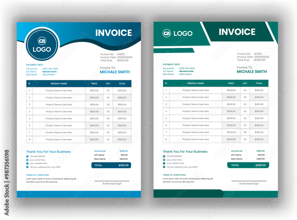 Professional and modern invoice template. invoice design template with A4 size, easy and minimal ...